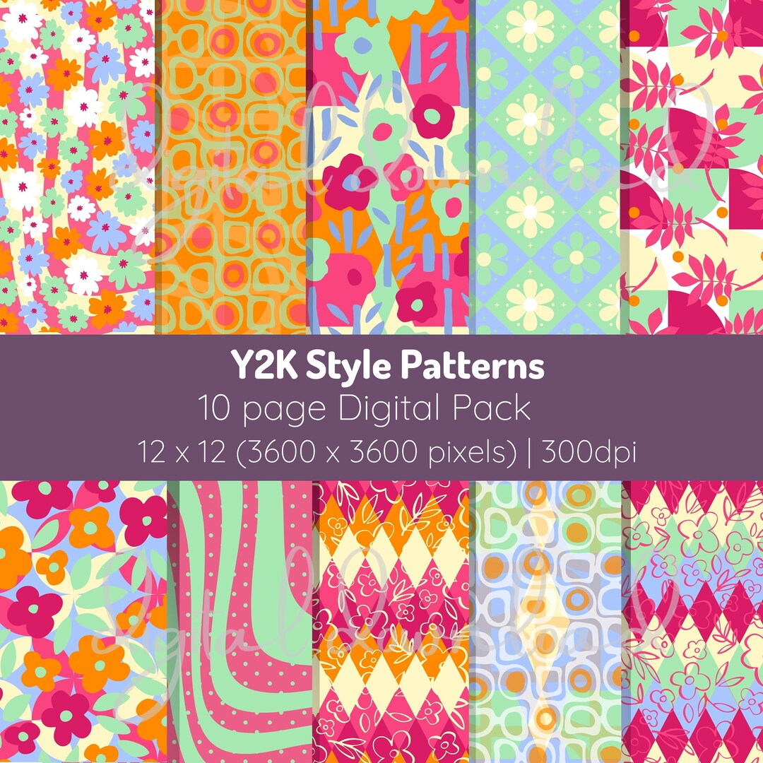 Retro Digital Paper, 70s 80s 90s Patterns Background, Printable Trendy ...