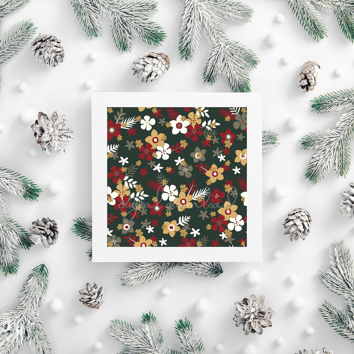 Digital Paper, Christmas Flowers Pattern Pack, Social Media Background ...