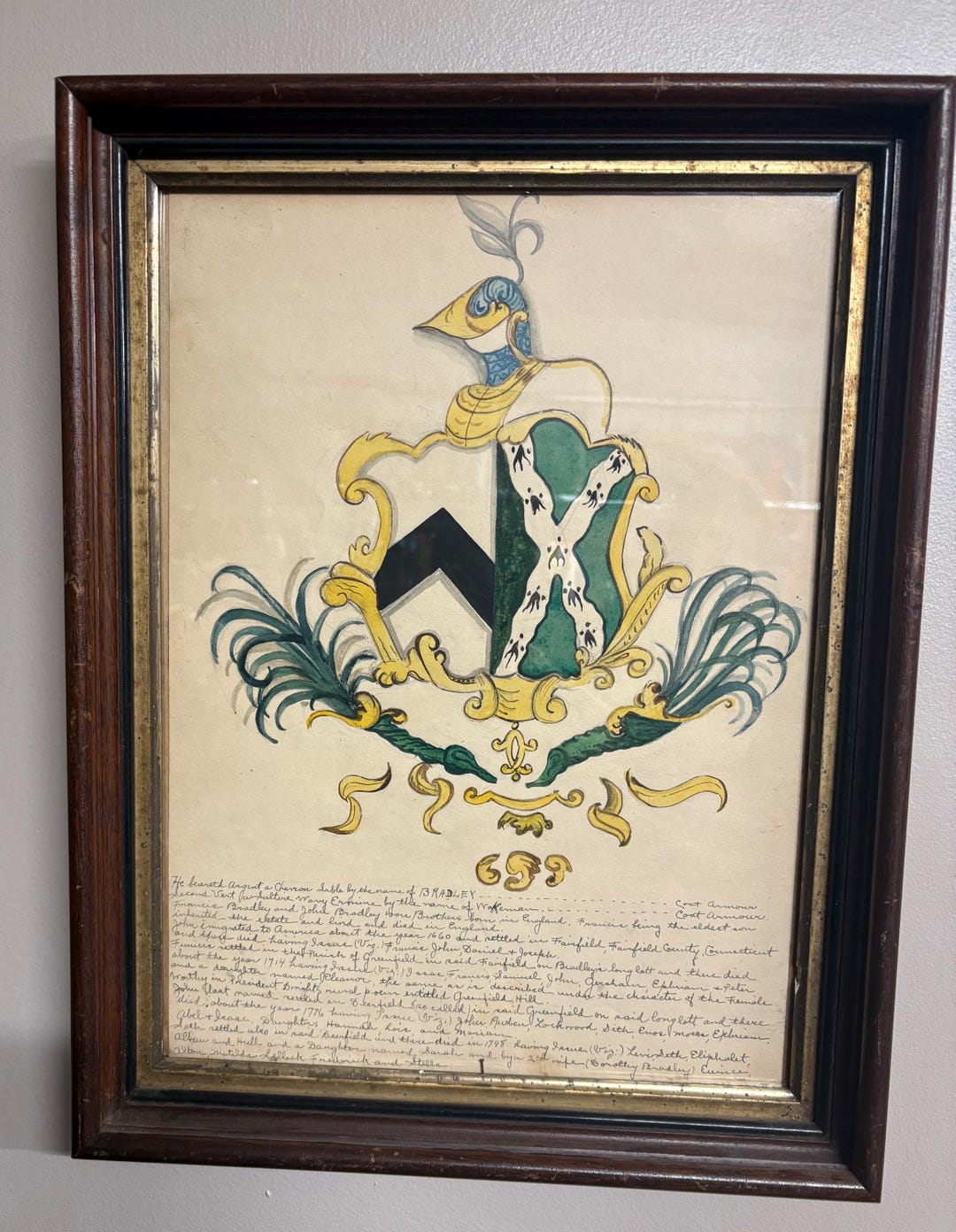 Framed Watercolor Painting Family Crest Coat of BRADLEY - Etsy