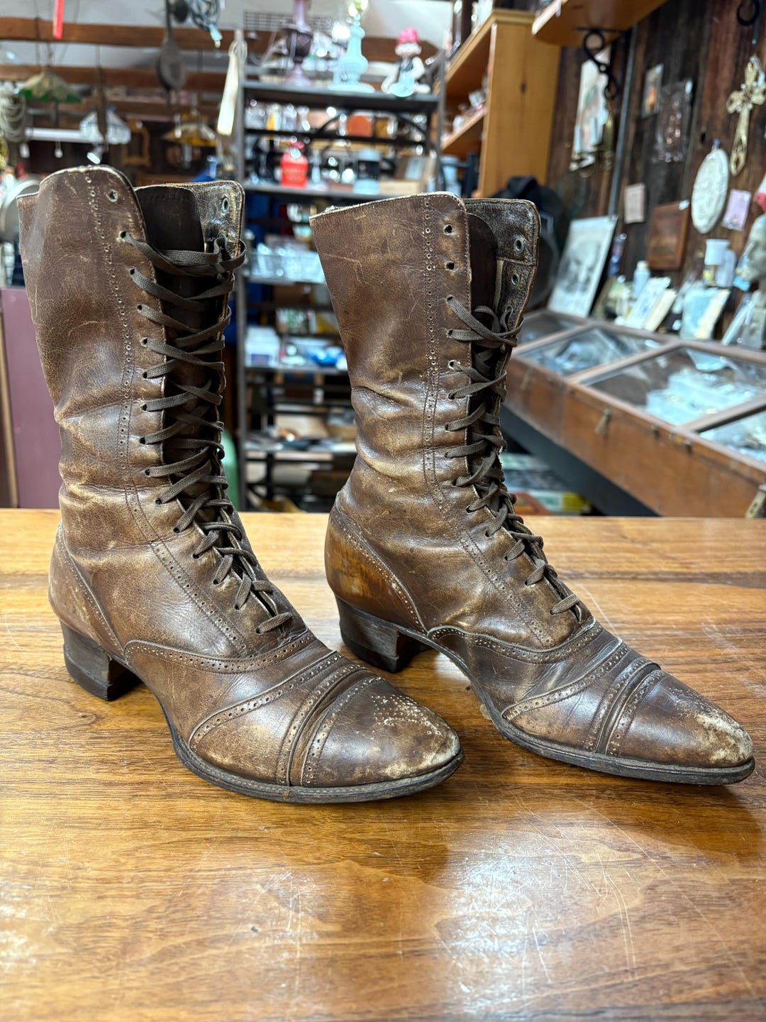 Antique Victorian Brown Leather Lace up Boots - Etsy