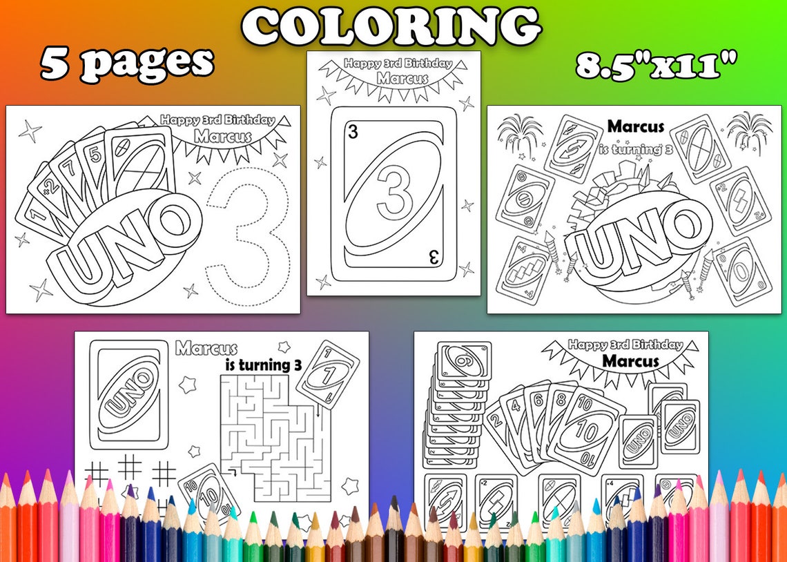 Uno Birthday Party favor Uno coloring pages Uno Cards | Etsy