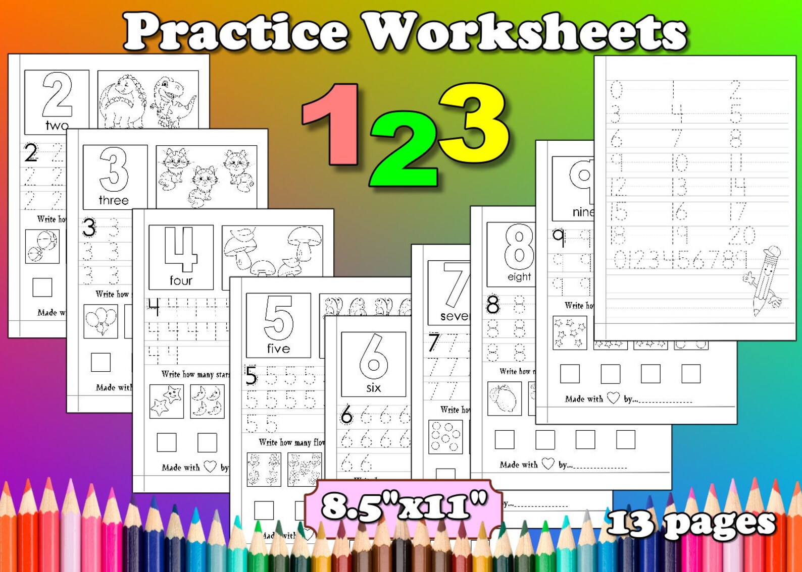 123 Practice Worksheet Preschool Toddler Practice Writing 123 | Etsy