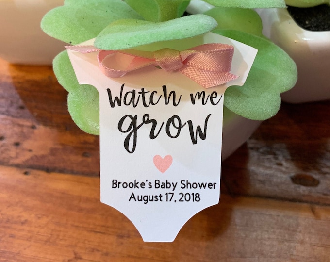 Custom Watch Me Grow Baby Shower Onesie Shape Personalized Plant Tags ...