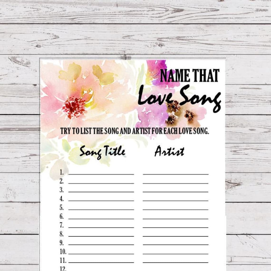 Name That Love Song Game Bridal Shower Games Downloadable - Etsy