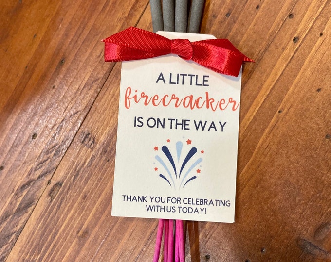 A Little Firecracker is on the Way Tags, 4th of July Baby Shower Favor ...