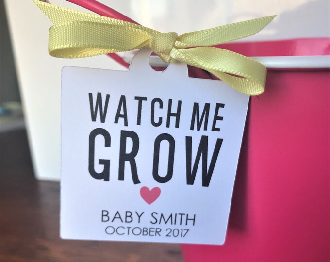 Custom Watch Me Grow Baby Shower Onesie Shape Personalized Plant Tags ...