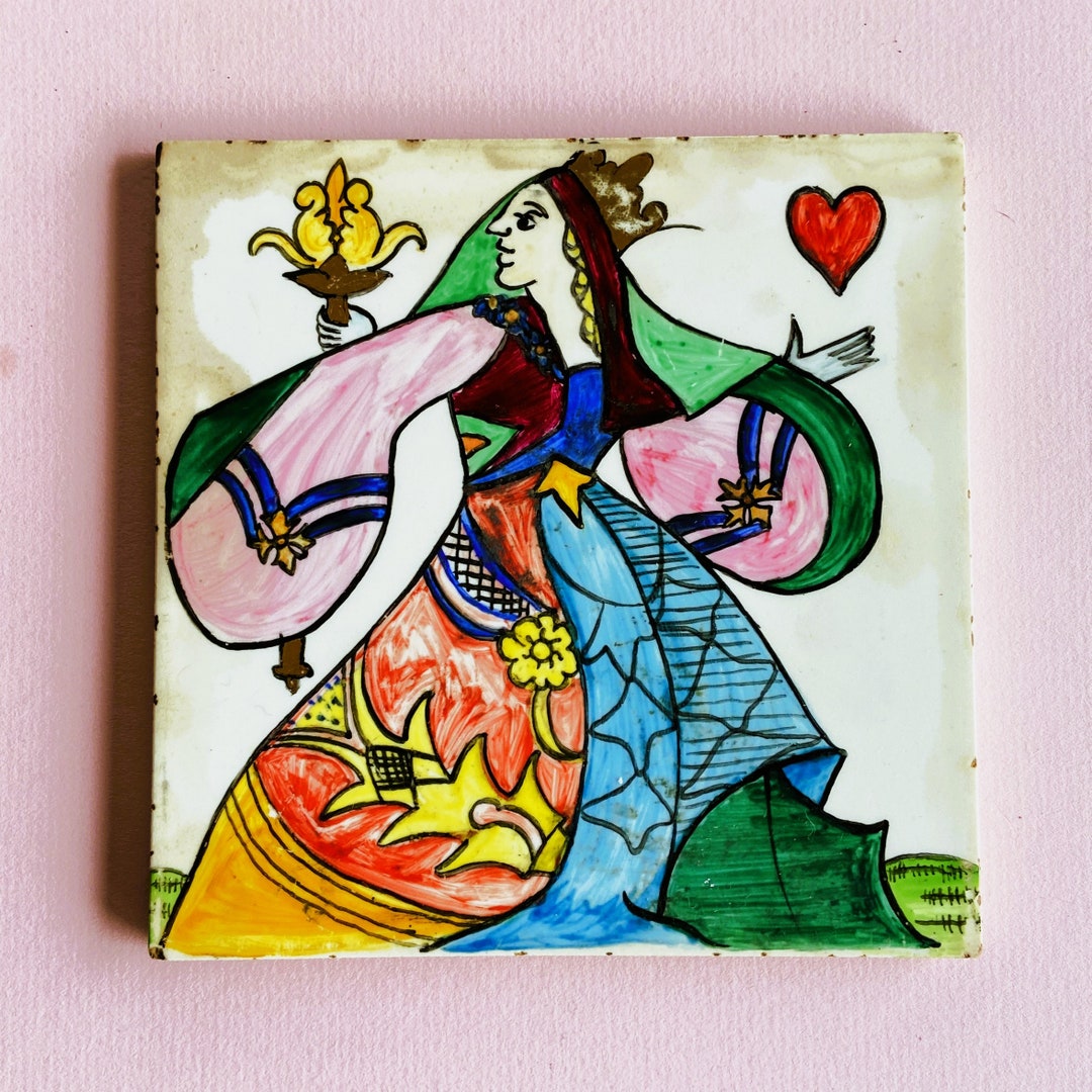 Queen of Hearts Vintage Wheeling Ceramic Tile, Queen of Hearts Décor ...