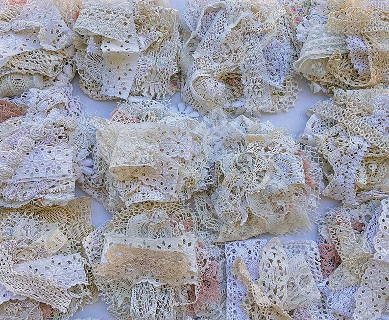 Vintage 25-piece Bundle of Lace Snippets & Trims - Crochet ...