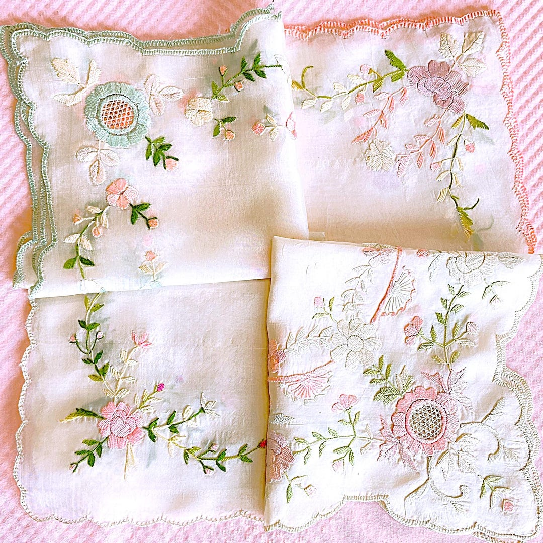 Antique Silk Embroidered Handkerchiefs – You Choose, Thoughtful Gift ...