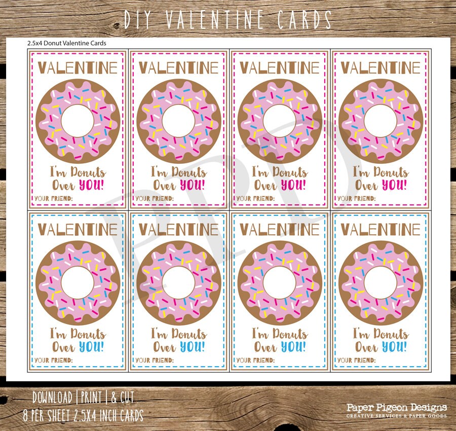 DIY Valentine Cards Donuts Valentine Cards Children Donut | Etsy