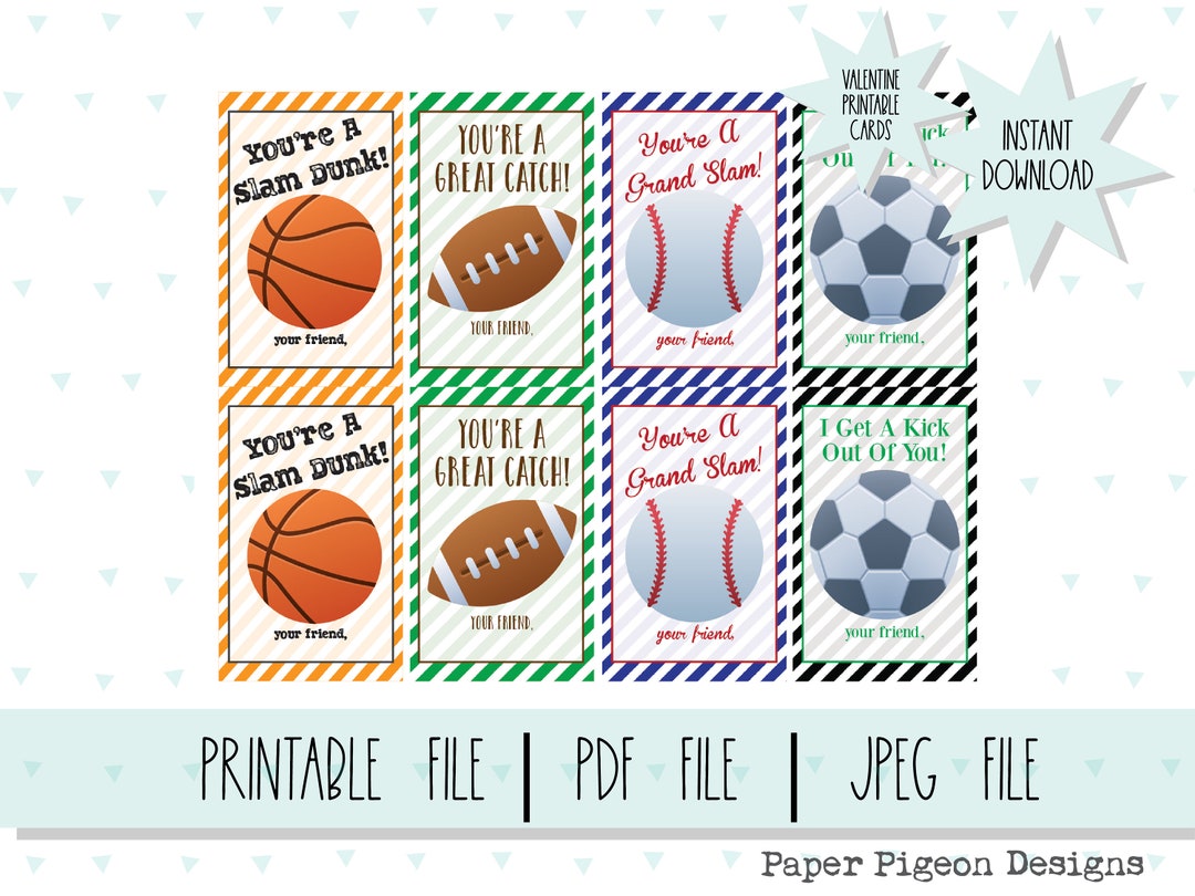Sports DIY Valentine Cards, DIY Valentine Card, Printable Sports Card ...