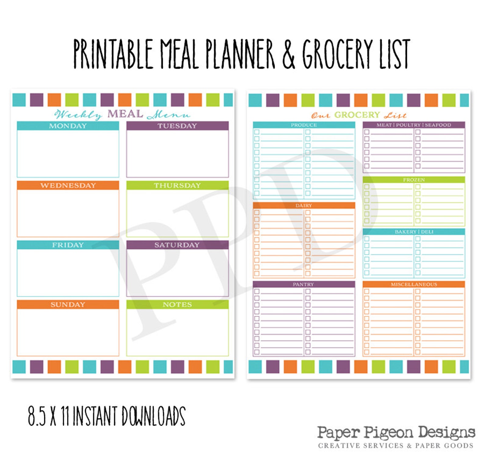 Printable Grocery List and Weekly Meal Planner 8.5 X 11 - Etsy