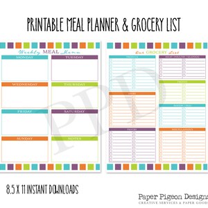 Printable Grocery List and Weekly Meal Planner, 8.5 X 11 Letter Size ...
