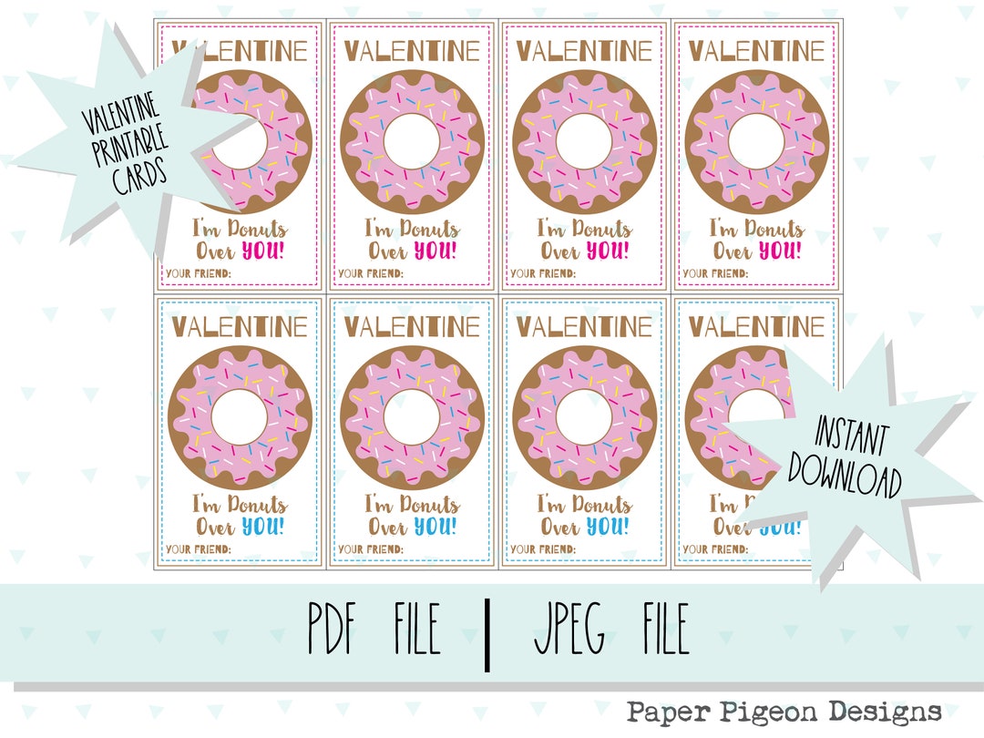 DIY Valentine Cards, Donuts Valentine Cards, Children Donut Valentine ...