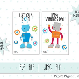 Robot DIY Valentine Cards, DIY Valentine Card, Printable Robot Card ...