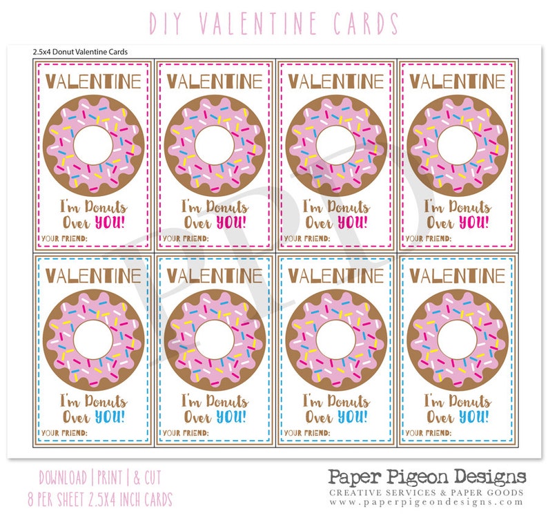 DIY Valentine Cards Donuts Valentine Cards Children Donut | Etsy