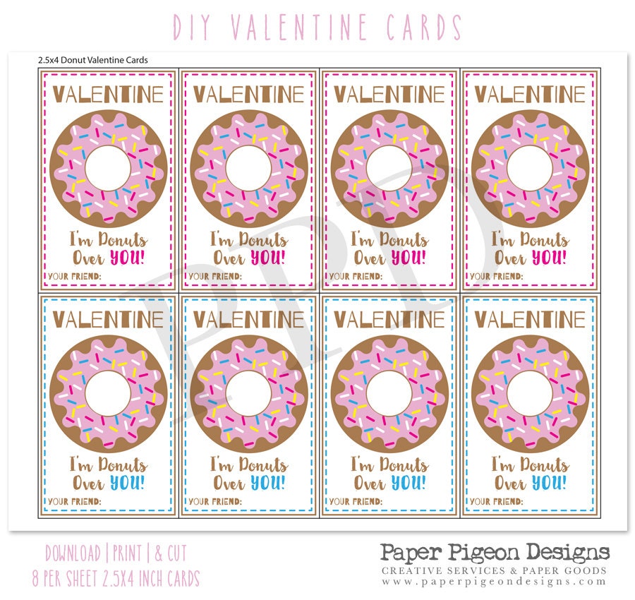 DIY Valentine Cards Donuts Valentine Cards Children Donut | Etsy