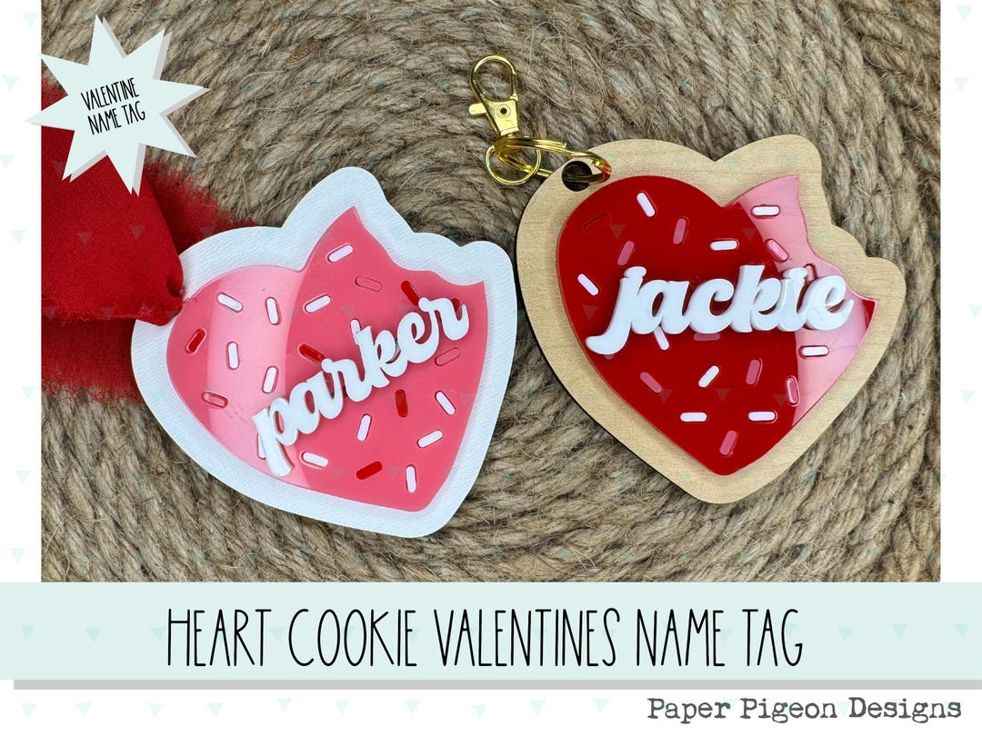 Heart Cookie Valentines Day Tags, Personalized Heart Name Tags ...