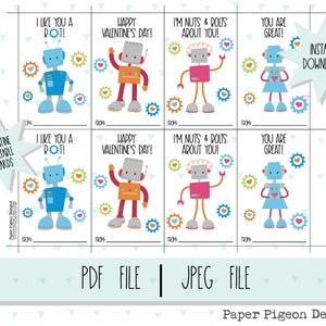 Robot DIY Valentine Cards, DIY Valentine Card, Printable Robot Card ...