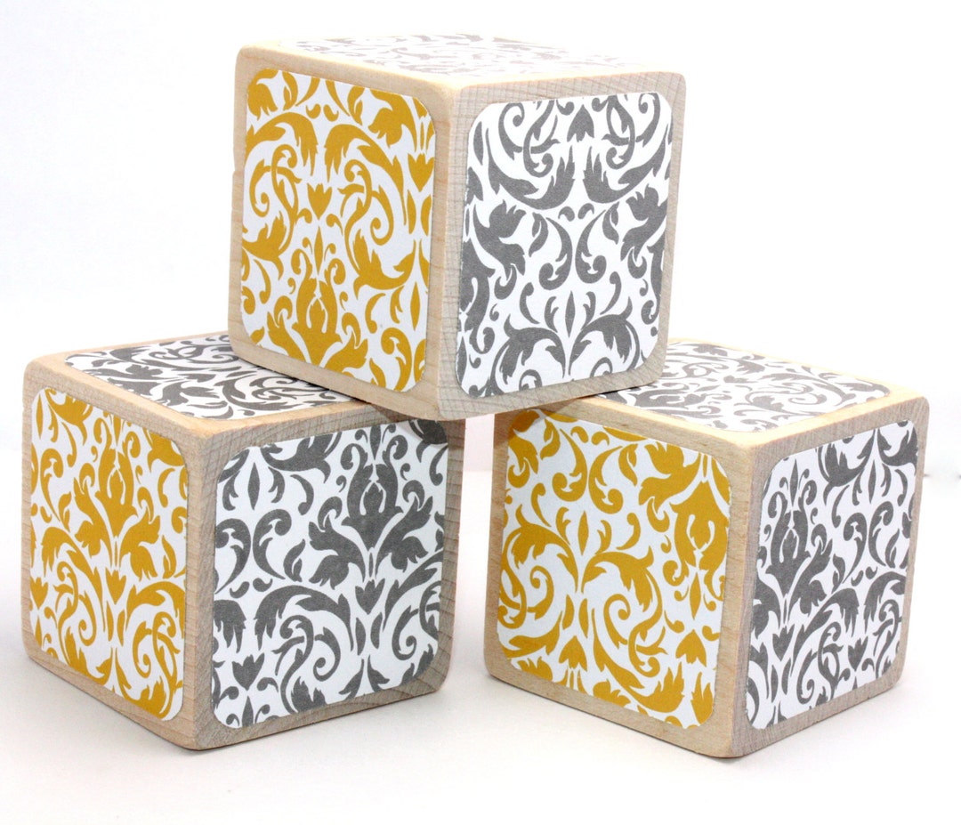 Gray and Yellow Nursery - Wood Blocks - Baby Shower Gift - Newborn Gift ...