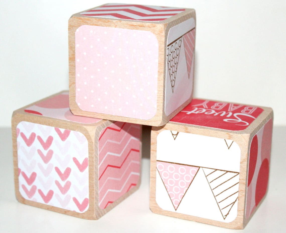 Children's Wooden Baby Blocks Pink Nursery Baby Girl - Etsy