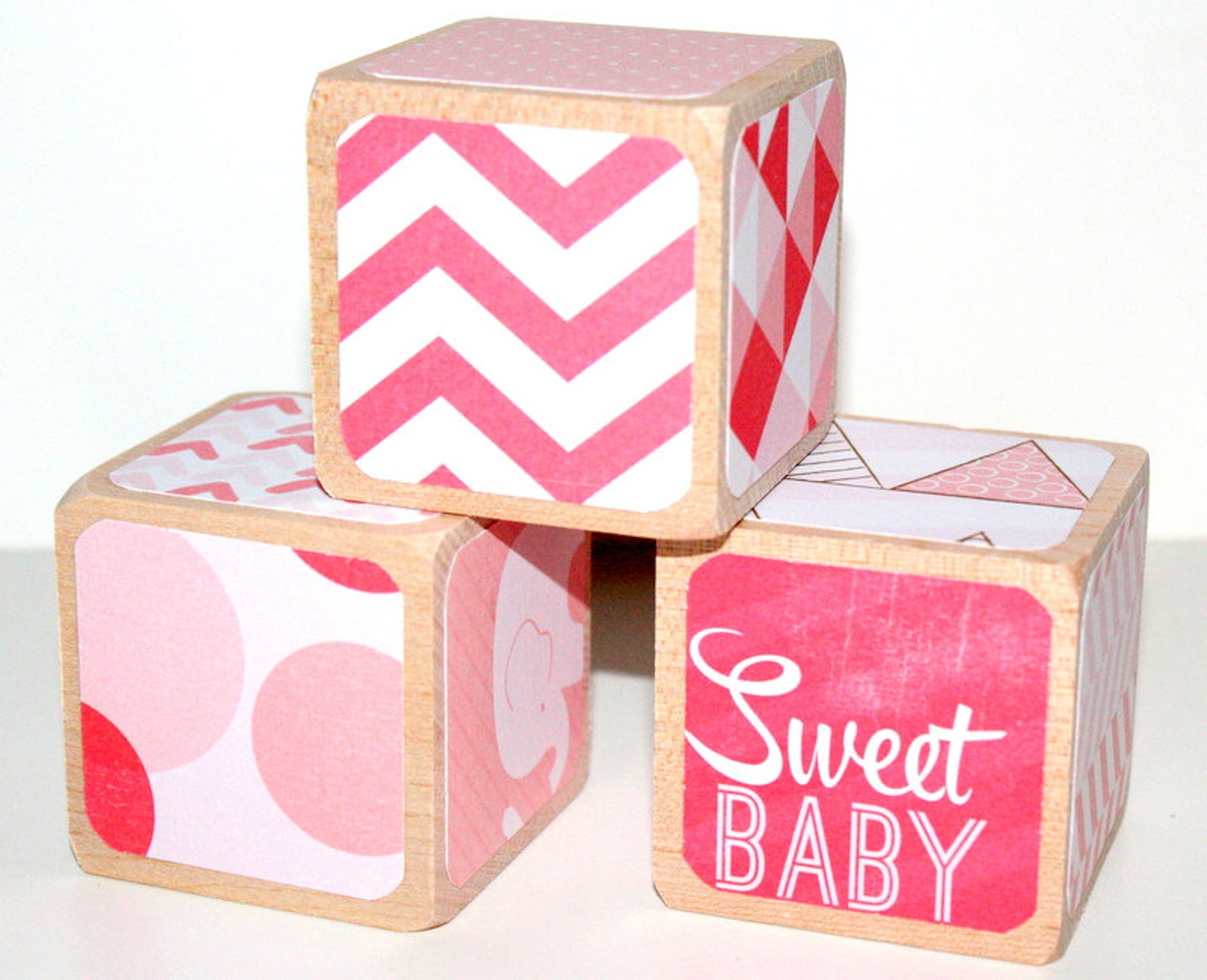 Children's Wooden Baby Blocks Pink Nursery Baby Girl | Etsy