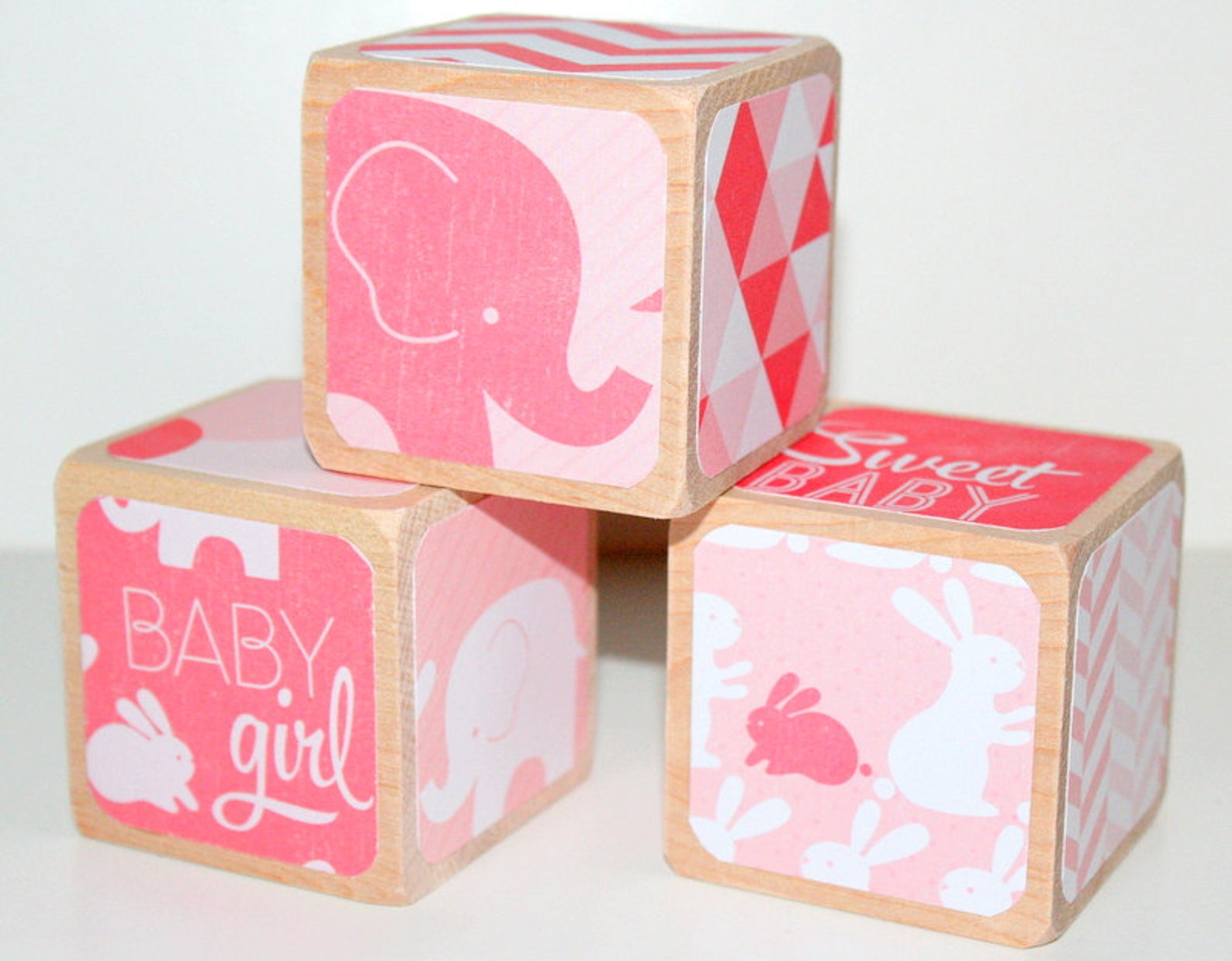 Children's Wooden Baby Blocks Pink Nursery Baby Girl | Etsy