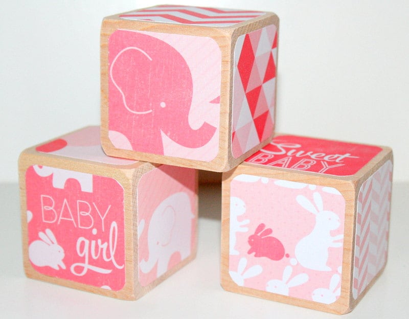 Children's Wooden Baby Blocks Pink Nursery Baby Girl | Etsy