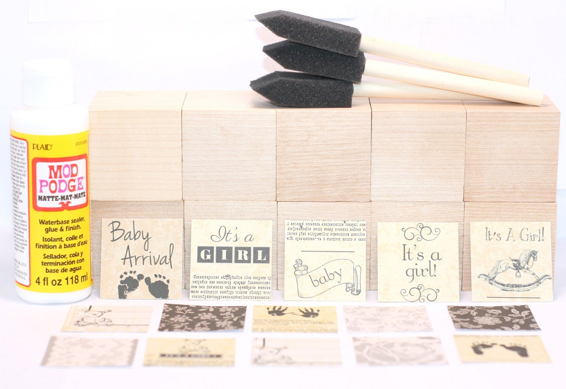 Wooden Blocks - Baby Girl Theme - DIY Block Kit - Baby Shower Activity ...