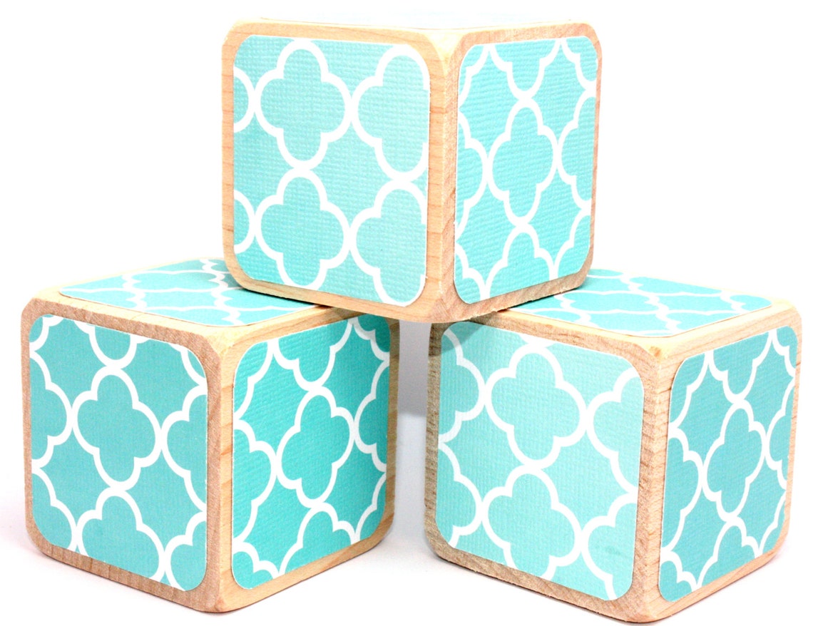 Turquoise Teal Wood Blocks Ombre Baby Shower Decor Shower Craft Baby ...