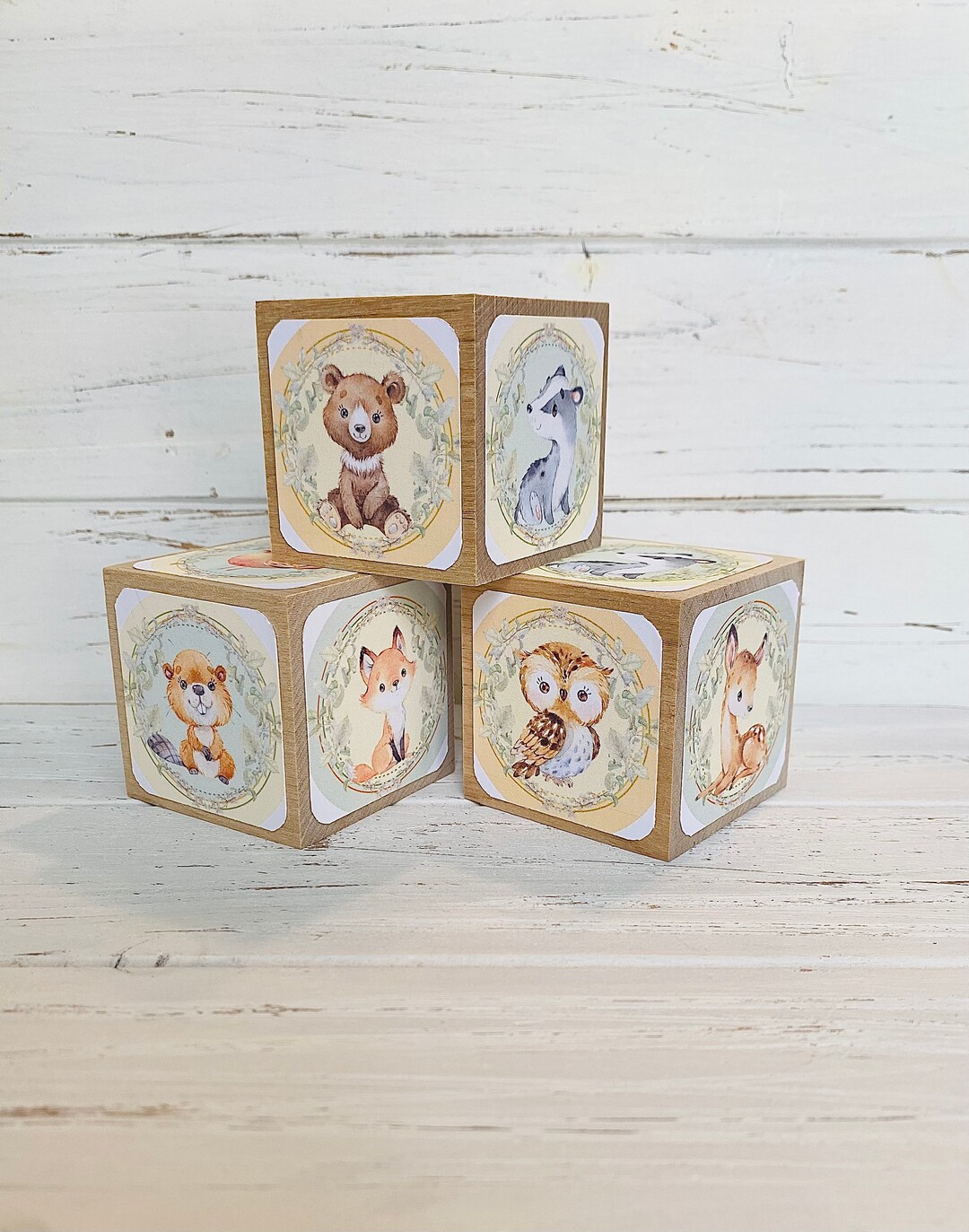 Baby Blocks - Gender Neutral - Yellow - Green- Woodland Animals ...
