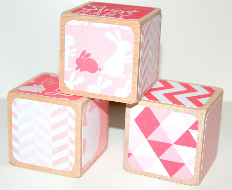 Children's Wooden Baby Blocks Pink Nursery Baby Girl - Etsy