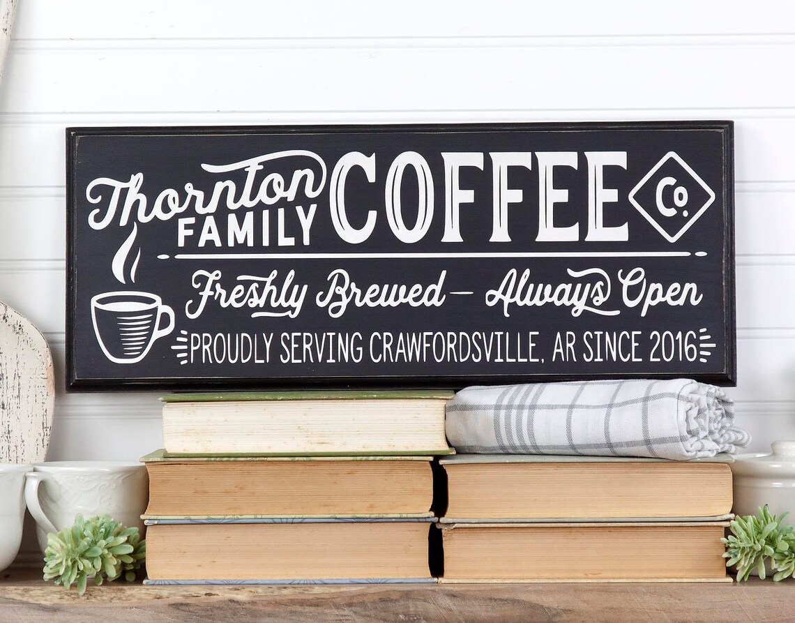 Personalized Coffee Shop Farmhouse Retro Style Wood Sign. 3 | Etsy