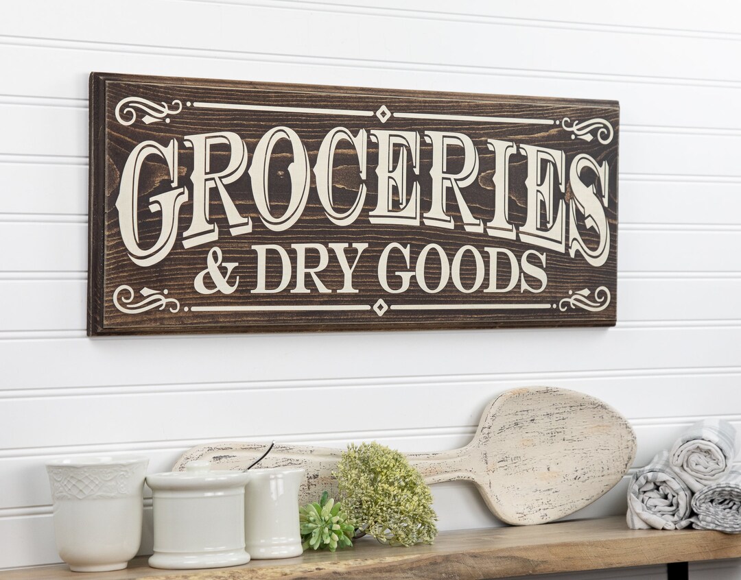Groceries and Dry Goods Farmhouse Style Wood Sign Wall Art. Vintage ...