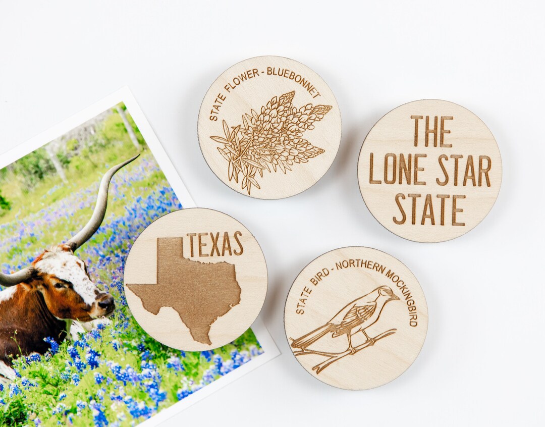 Texas State Engraved Wood Magnets Set of 4 - State Pride Symbols ...