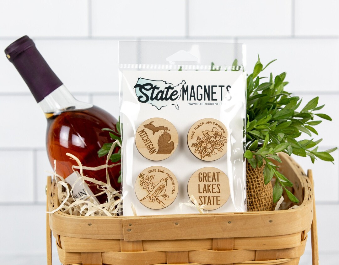 Michigan State Engraved Wood Magnets Set of 4 - State Pride Symbols ...