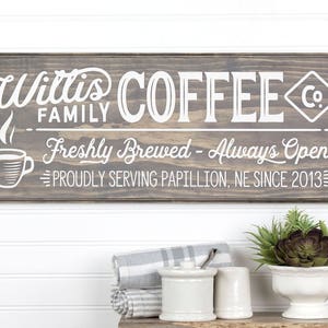 Personalized Coffee Shop Farmhouse Retro Style Wood Sign. 3 Sizes 9 ...