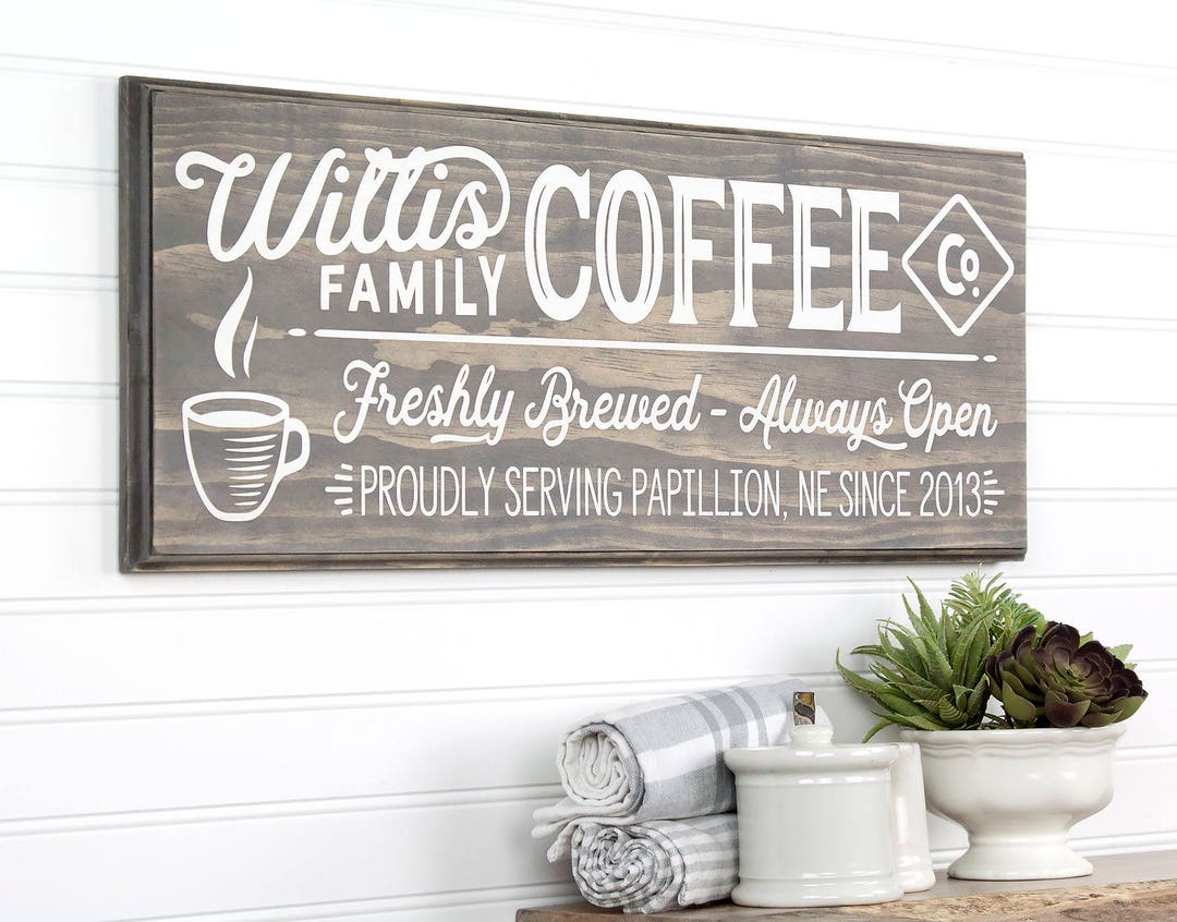 Personalized Coffee Shop Farmhouse Retro Style Wood Sign. 3 Sizes 9 ...