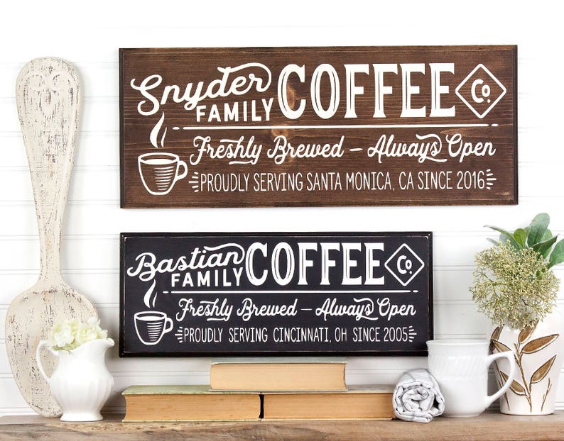 Personalized Coffee Shop Farmhouse Retro Style Wood Sign. 3 | Etsy