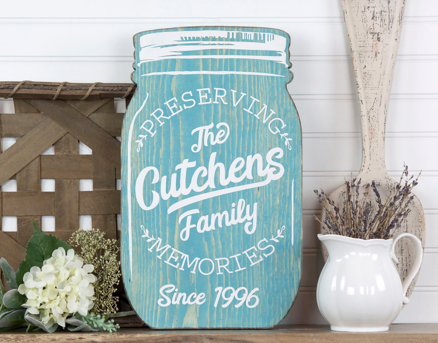 Personalized Mason Jar Shape Farmhouse Style Wood Cutout Sign. | Etsy