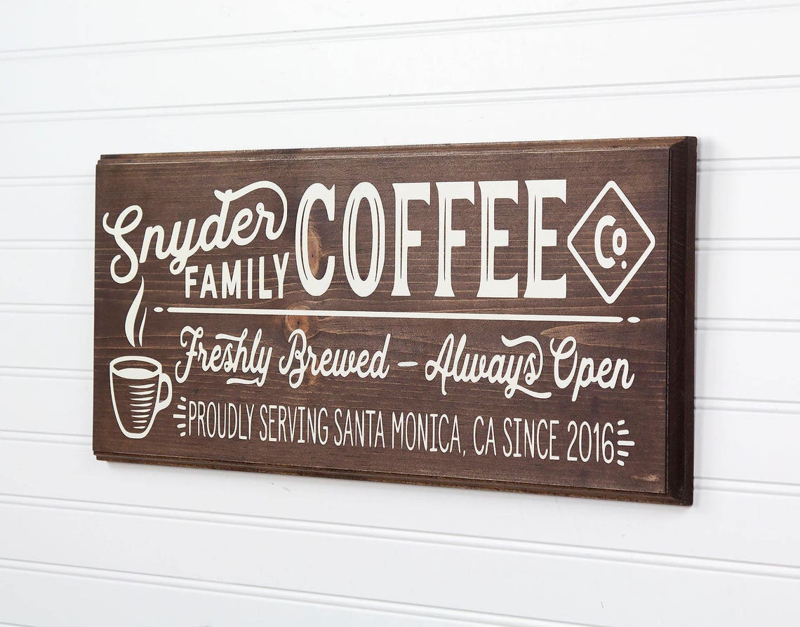 Personalized Coffee Shop Farmhouse Retro Style Wood Sign. 3 Sizes 9 ...