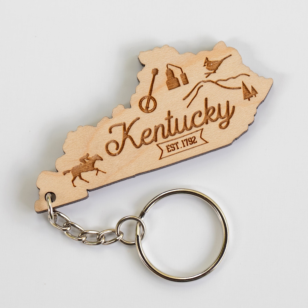 Kentucky State Wood Keychain: Engraved Maple or Cherry Souvenir - Etsy