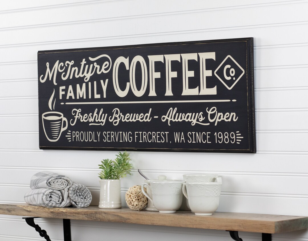 Personalized Coffee Shop Farmhouse Retro Style Wood Sign. 3 Sizes 9 ...