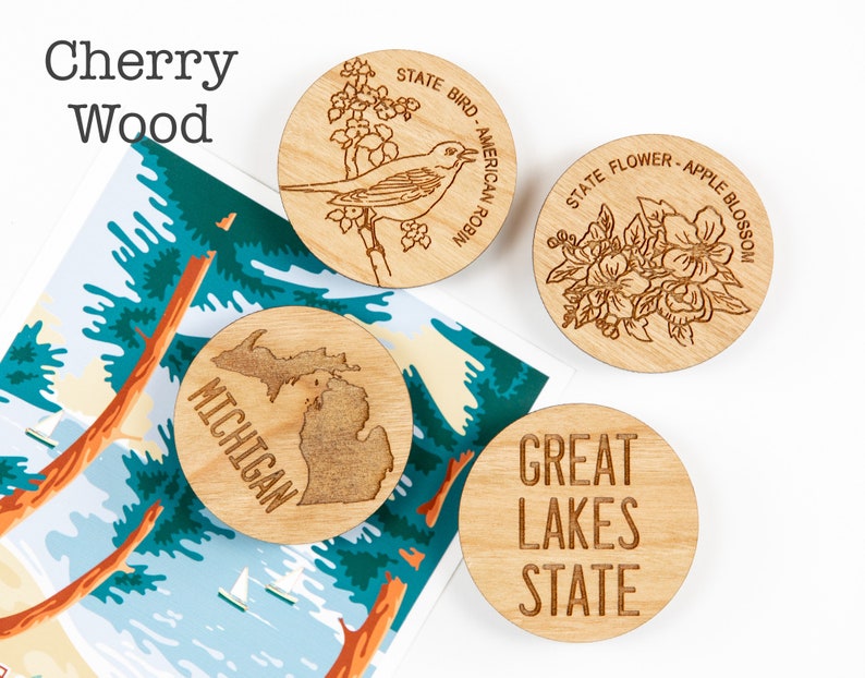 Michigan State Engraved Wood Magnets Set of 4 State Pride - Etsy