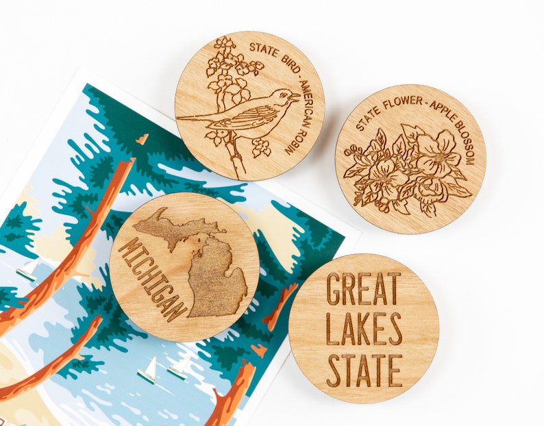 Michigan State Engraved Wood Magnets Set of 4 State Pride - Etsy
