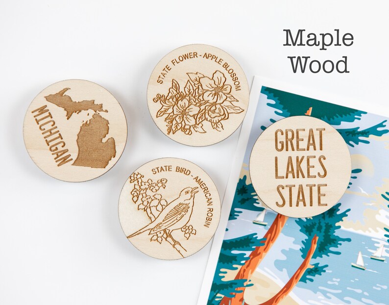 Michigan State Engraved Wood Magnets Set of 4 State Pride - Etsy