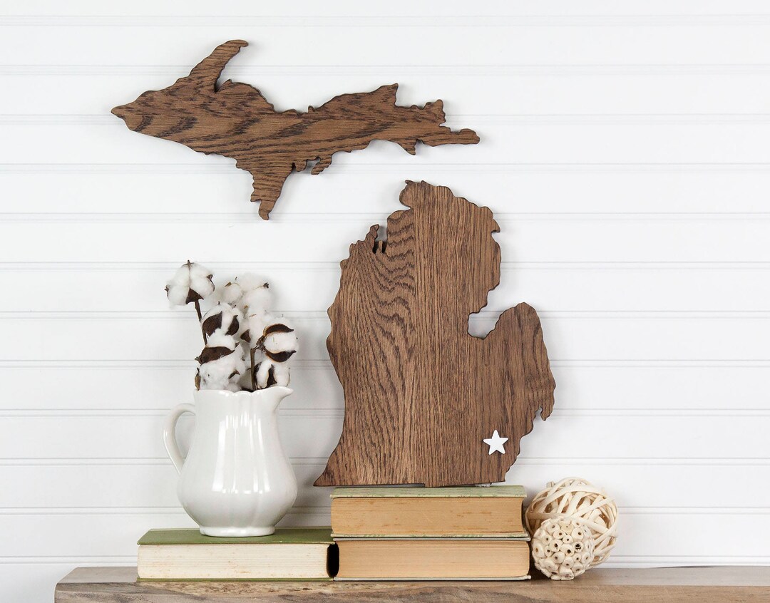Michigan State Shape Wood Sign Cutout Wall Art. Modern Rustic ...