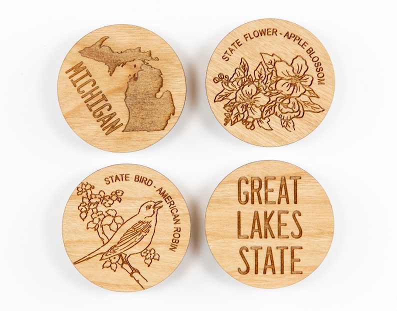 Michigan State Engraved Wood Magnets Set of 4 State Pride - Etsy
