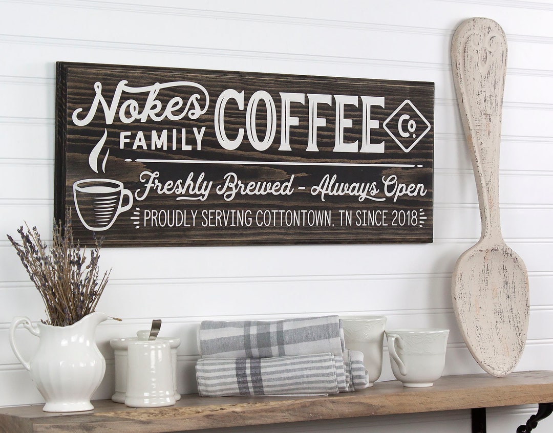 Personalized Coffee Shop Farmhouse Retro Style Wood Sign. 3 Sizes 9 ...