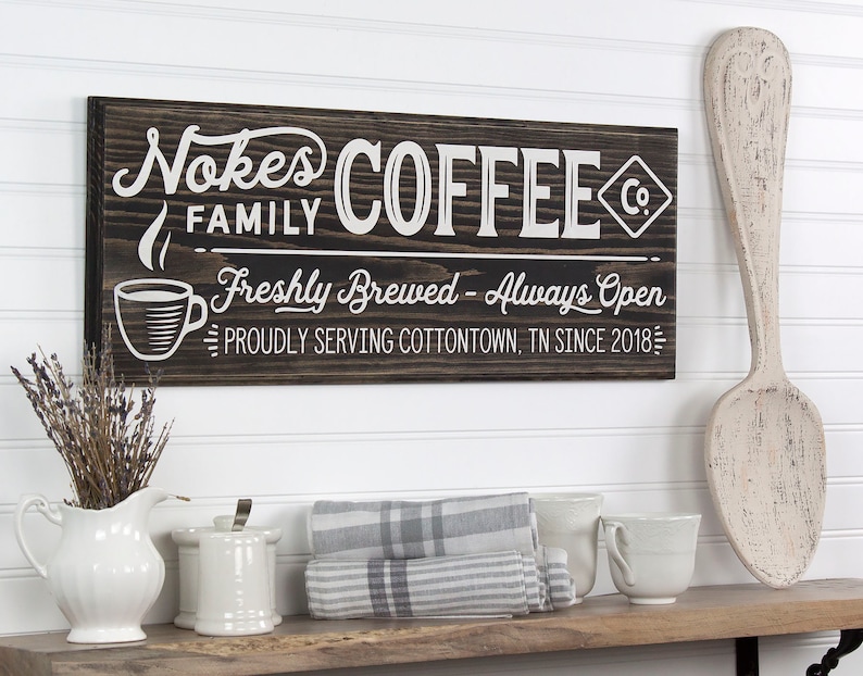 Personalized Coffee Shop Farmhouse Retro Style Wood Sign. 3 Sizes 9 ...